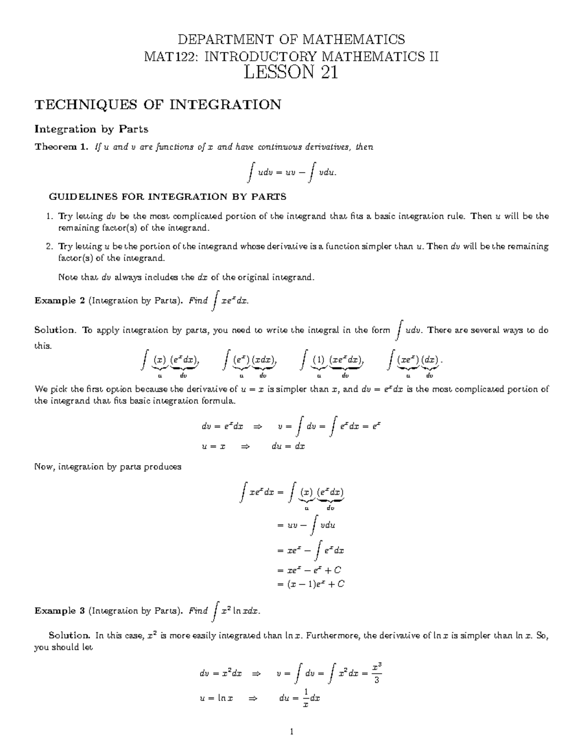 MAT122 Lesson 21(2022-2023 Sem 2) - DEPARTMENT OF MATHEMATICS MAT122 ...