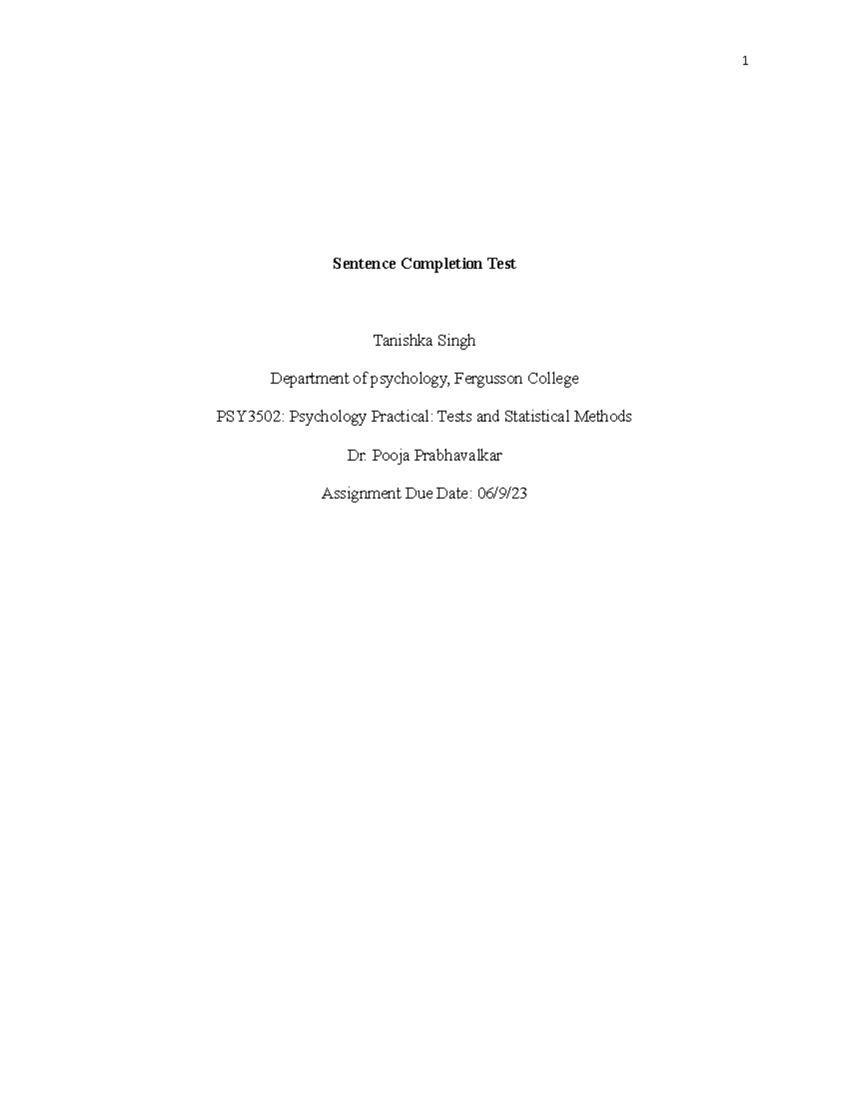 Sentence Completion Test - Sentence Completion Test Tanishka Singh ...