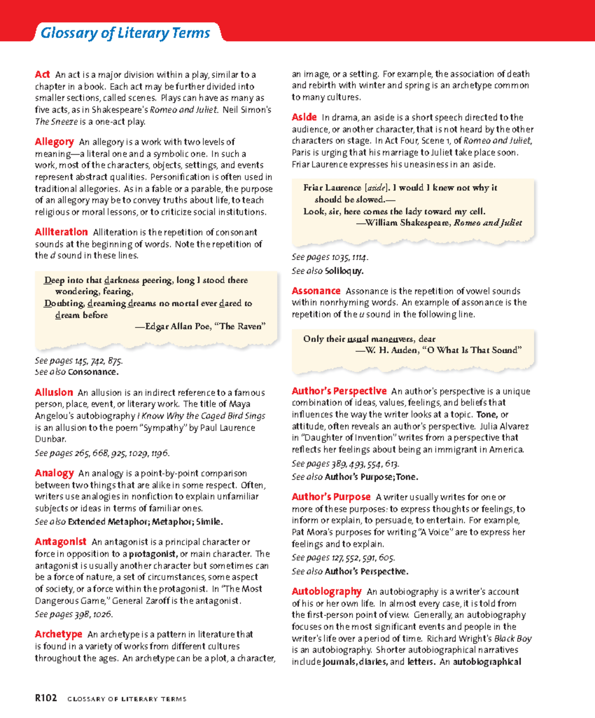 Purple book Literary Terms glossary - Glossary of Literary Terms R102 ...