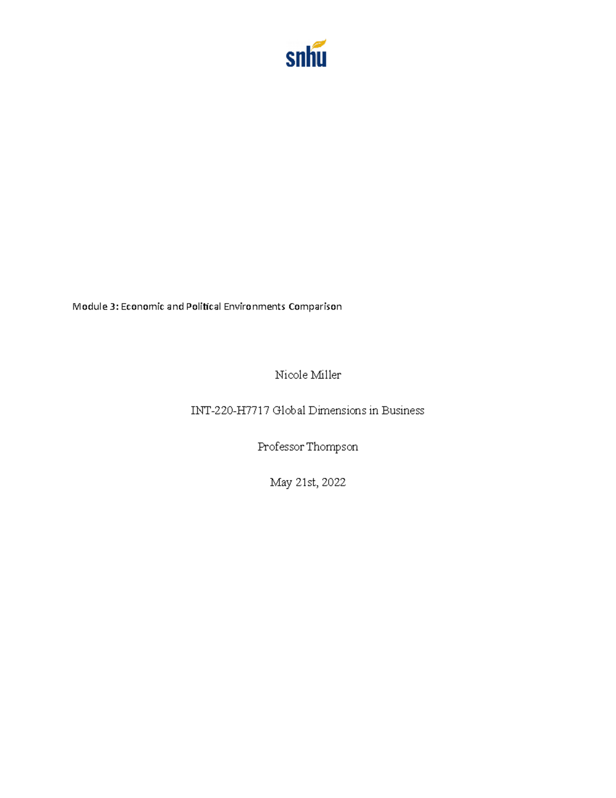 INT 220 Module Three Assignment - Module 3: Economic and Political ...