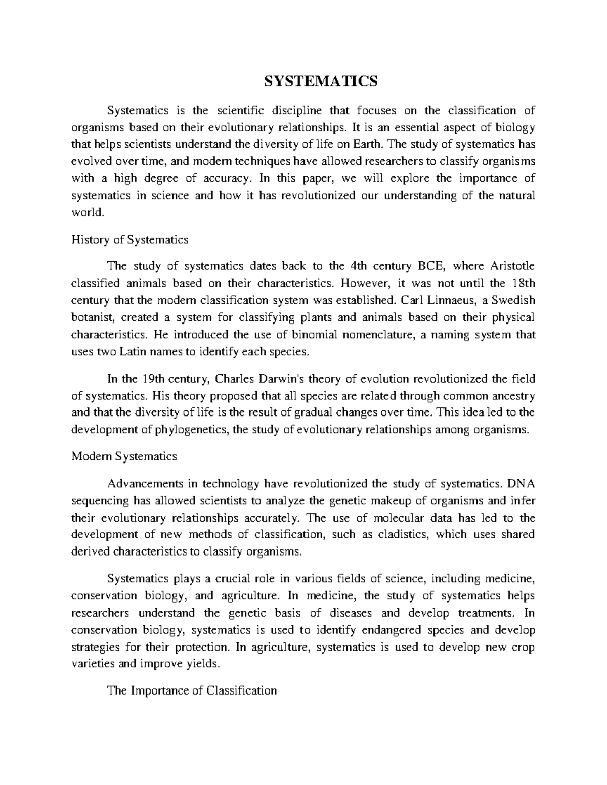 Systematics of Paleontology - SYSTEMATICS Systematics is the scientific ...