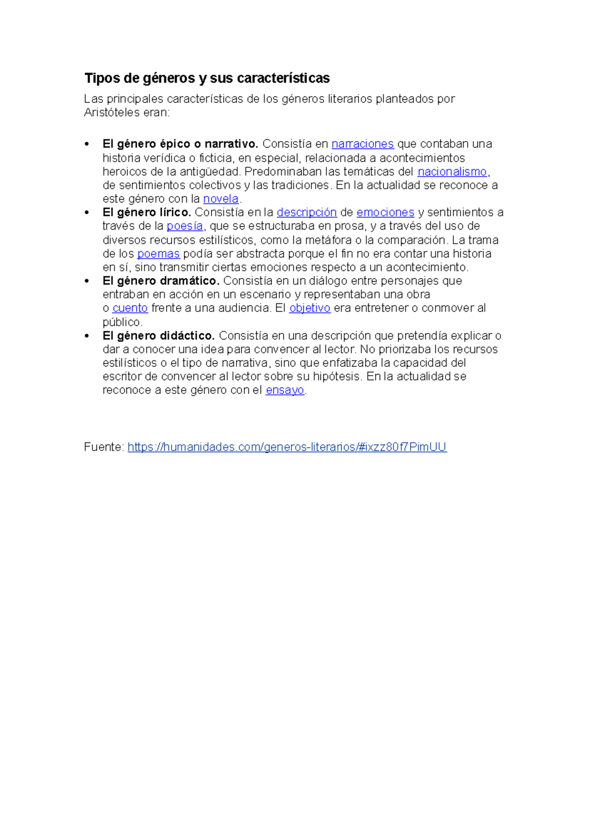 Tipos de géneros y sus características - Tipos de géneros y sus ...