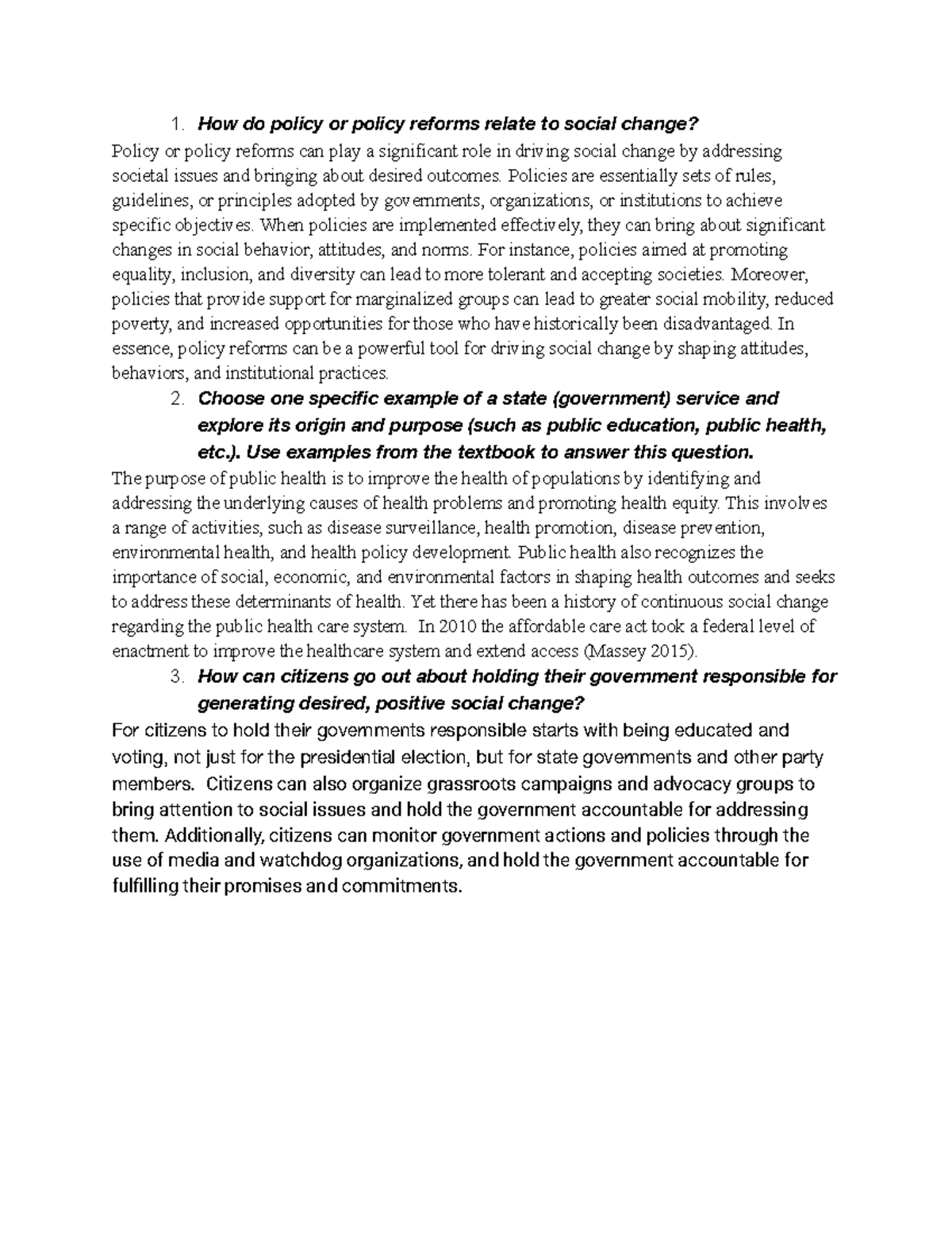 Discussion 8 - How do policy or policy reforms relate to social change ...