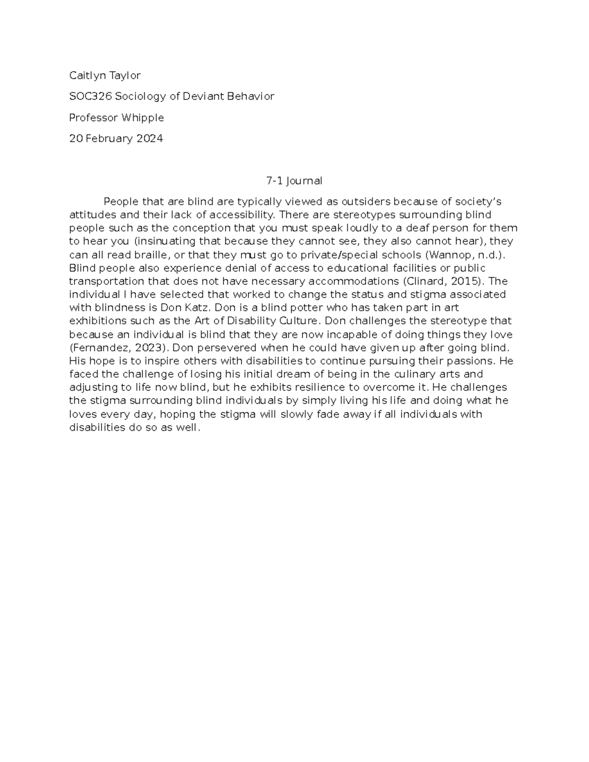 SOC326 7-1 Journal - Caitlyn Taylor SOC326 Sociology of Deviant Behavior Professor Whipple 20 ...