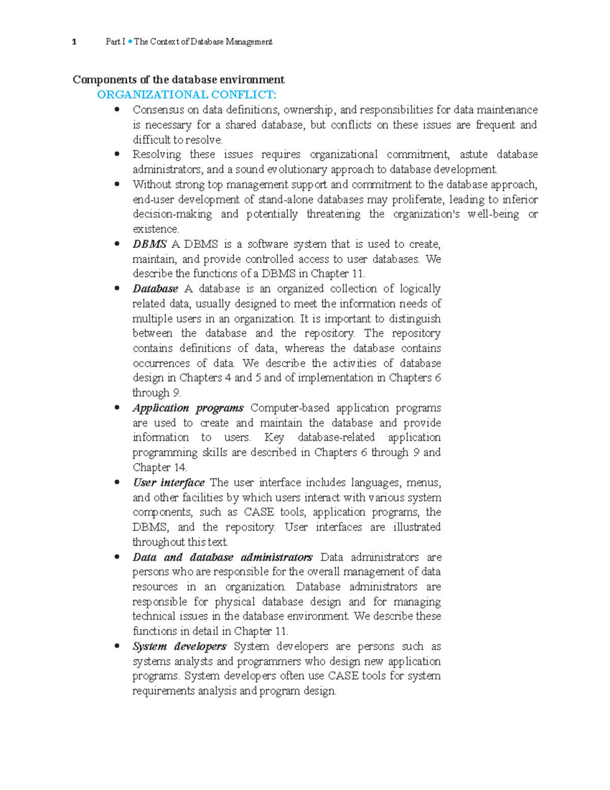Lecture #11 - 1 Part I • The Context of Database Management Components of the database ...
