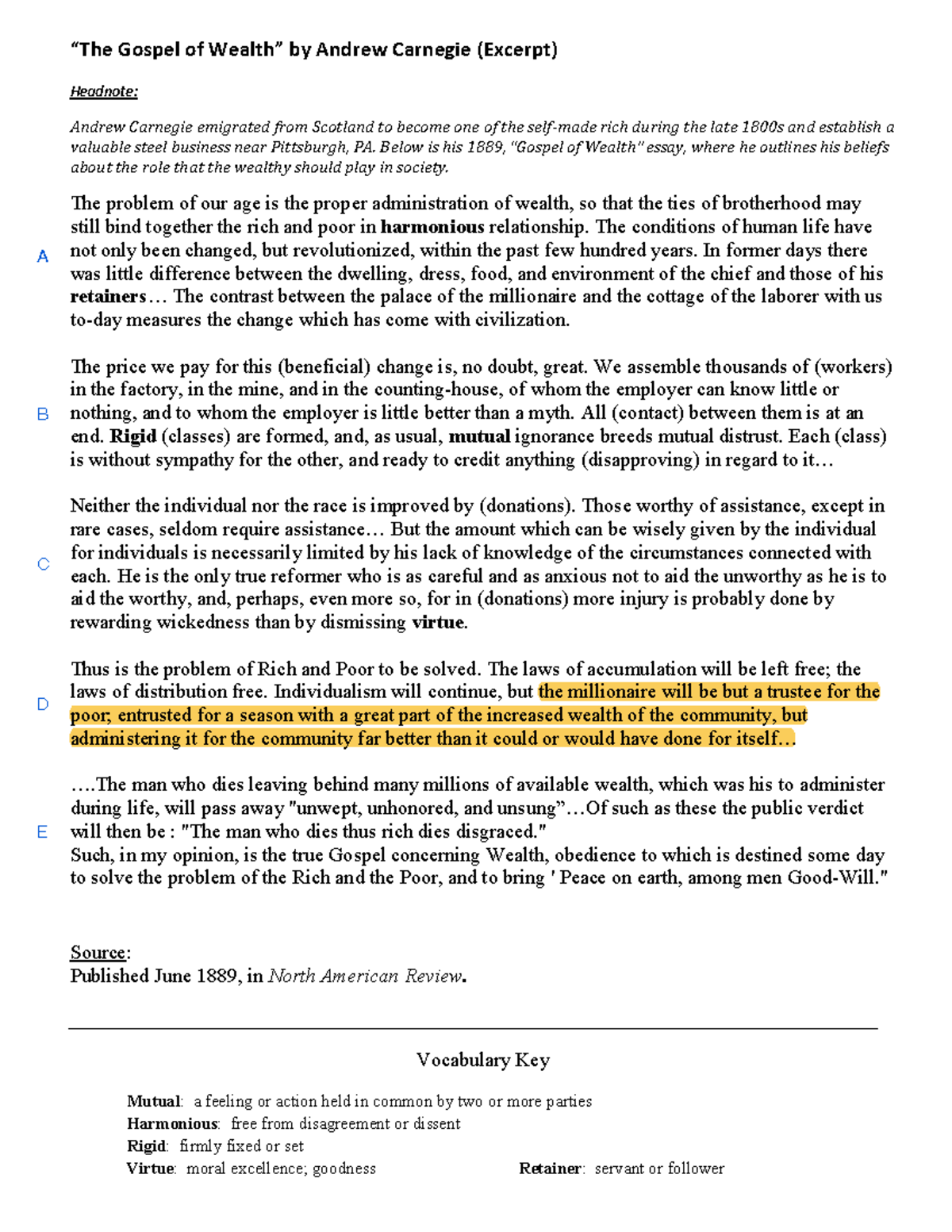 Andrew Carnegie-Gospel of Wealth 1889 - ͞The GŽƐƉeů Žf Weaůƚh͟ by ...
