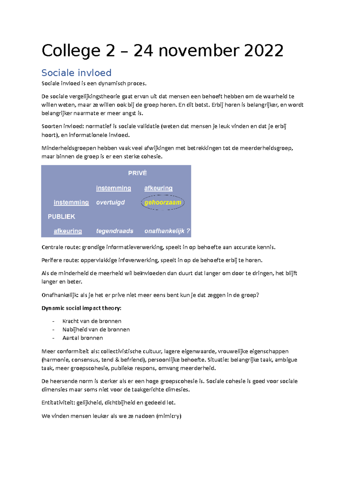 College 2 - College 2 – 24 november 2022 Sociale invloed Sociale ...