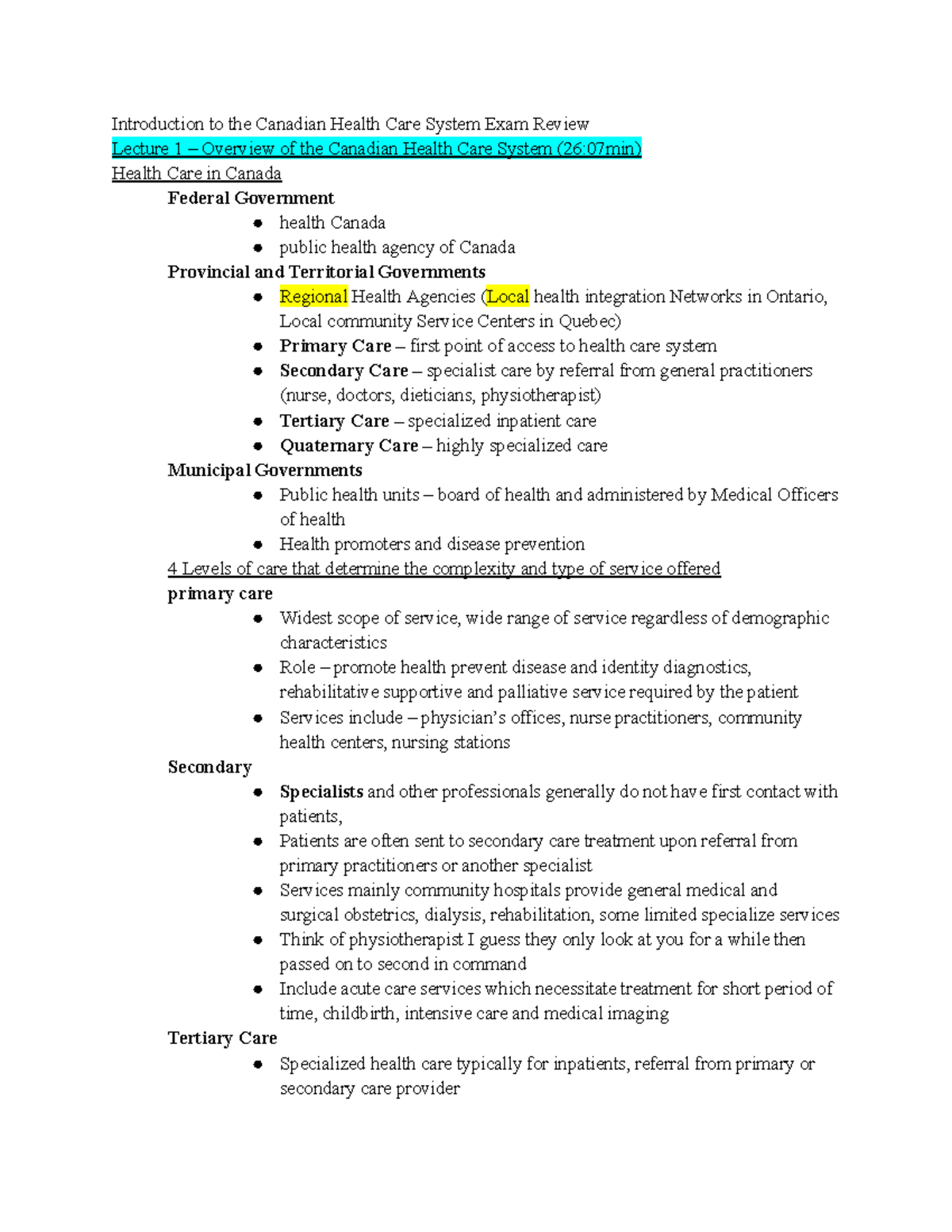 Introduction to the Canadian Health Care System - Early health care ...