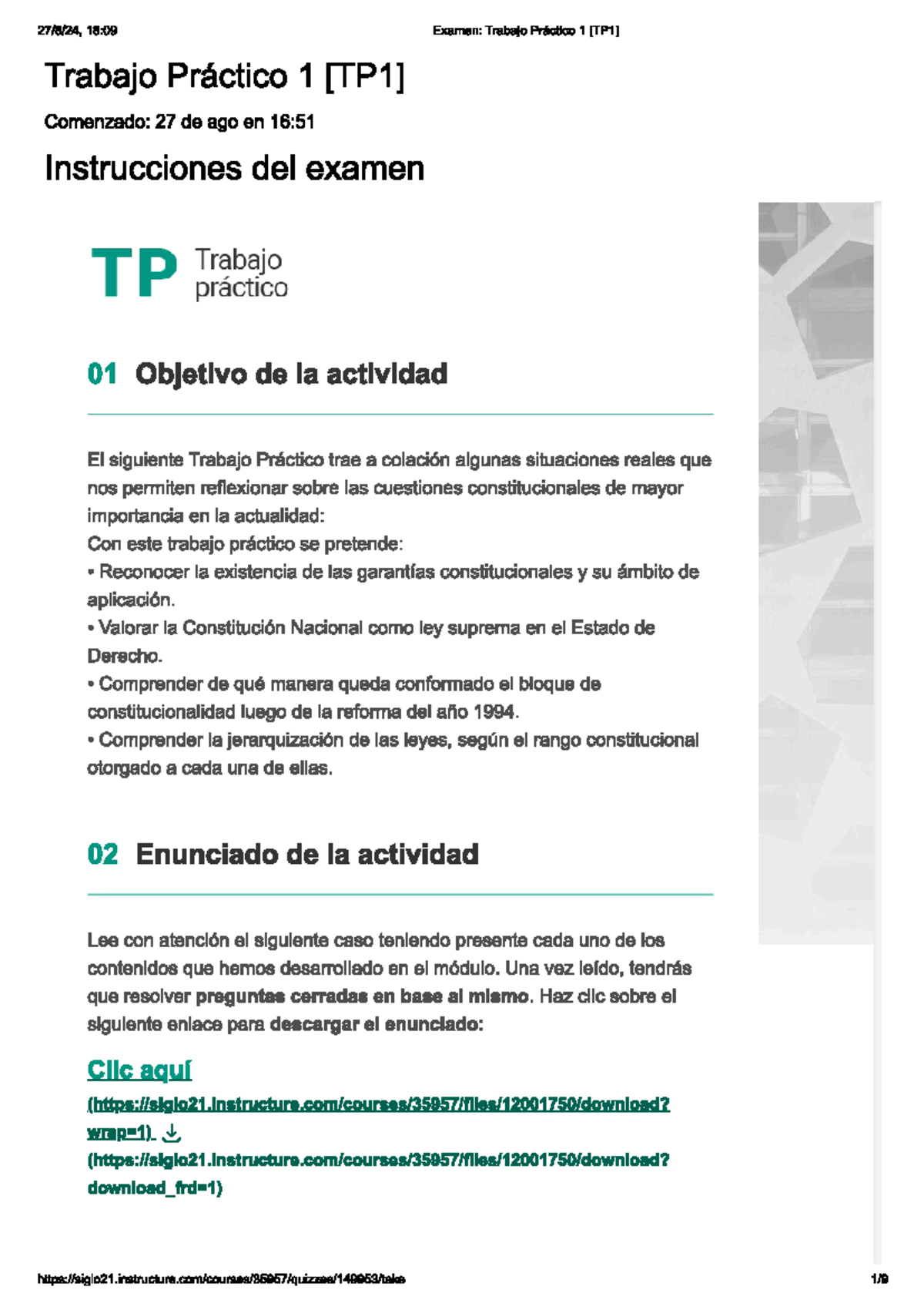 Tp1 terminado - 90/100 - 18:09 Examen: Trabajo Práctico 1 Trabajo Práctico 1 Comenzado: 27 de ...