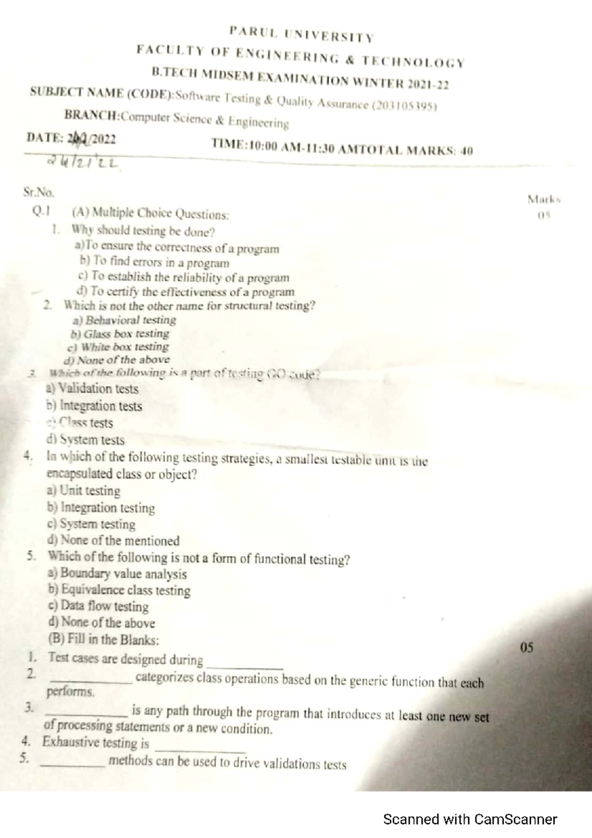 STQA - Remid QP - PSNM - B.tech CSE - Studocu