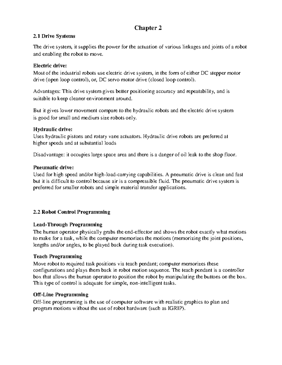 Control Systems 2 - Robotic lecture notes - Chapter 2 2 Drive Systems ...
