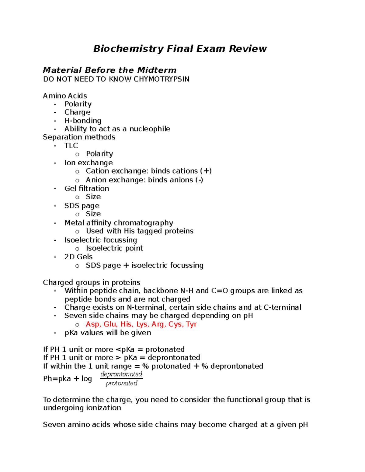 Biochemistry Final Exam Review - Biochemistry Final Exam Review ...