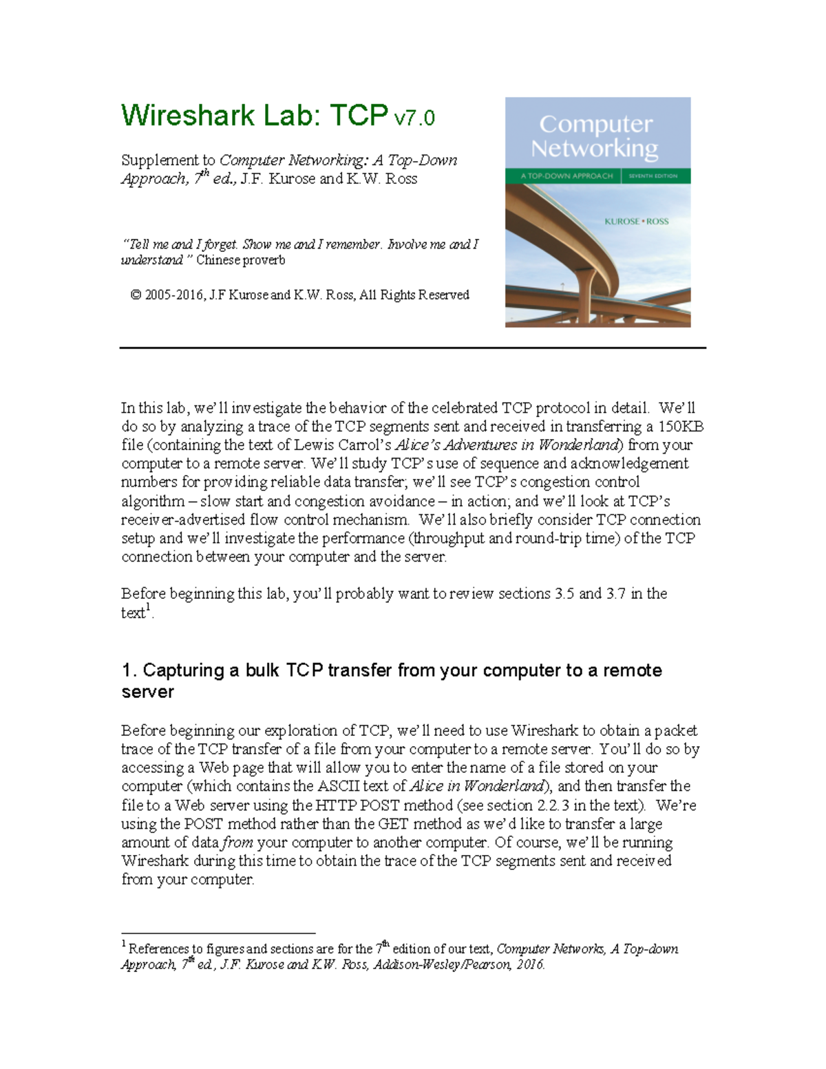 Tutorial 7 Wireshark Tcp Wireshark Lab Tcp V7 Supplement To Computer Networking A Top Down