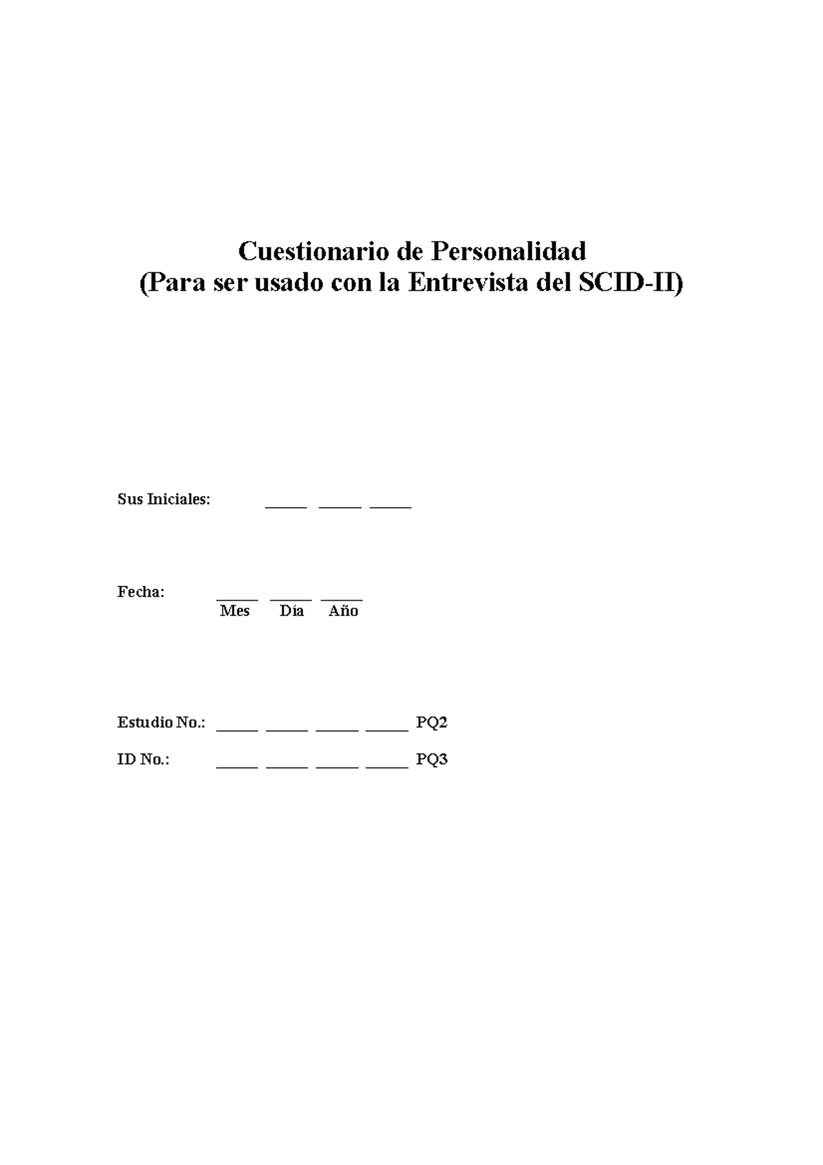Scid 2 Cuestionario De Personalidad Cuestionario De Personalidad
