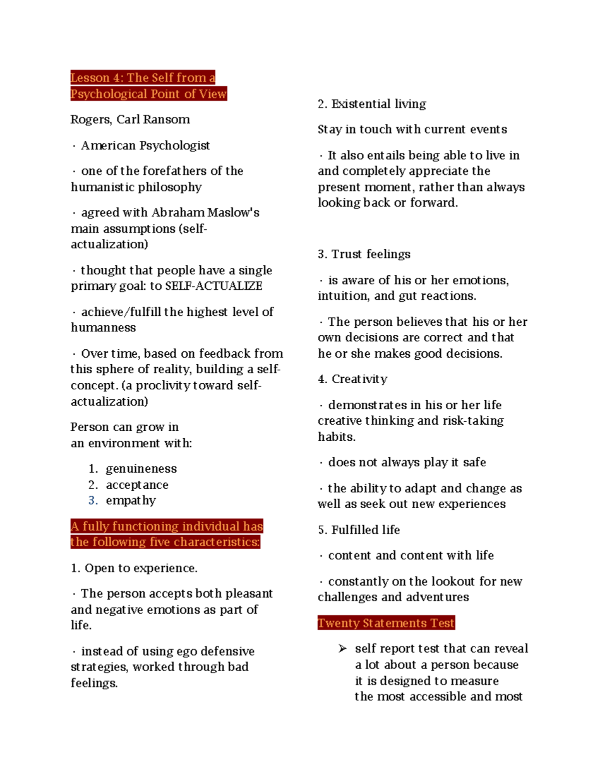 The Self from a Psychological Point of View - Lesson 4: The Self from a ...