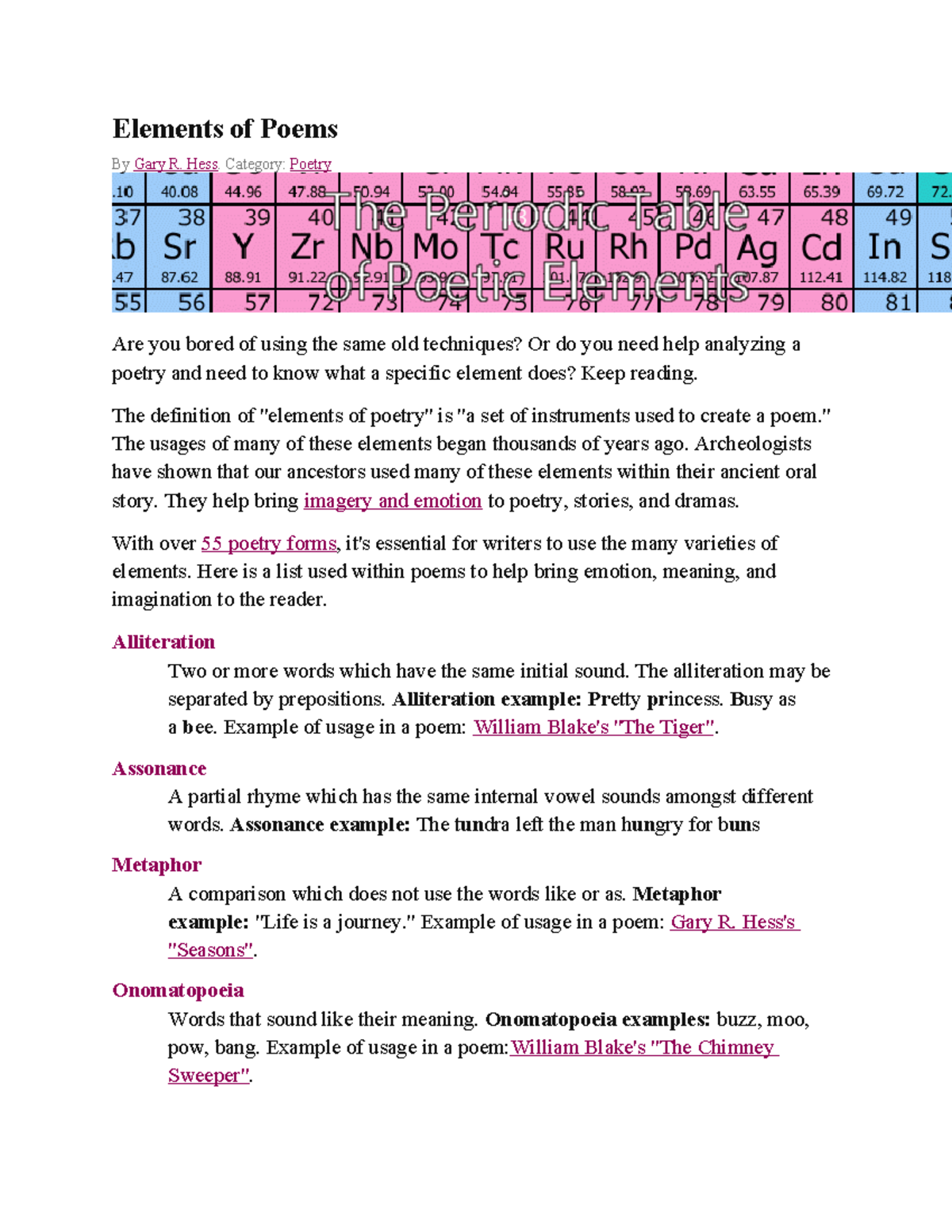 Elements of Poems - Hess. Category: Poetry Are you bored of using the ...