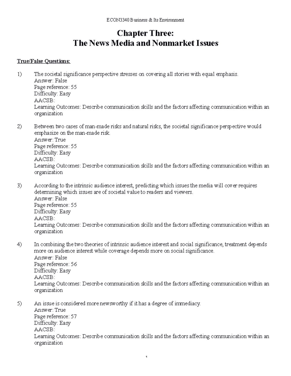 Ch 3 Practice Quiz With Key Chapter Three The News Media And