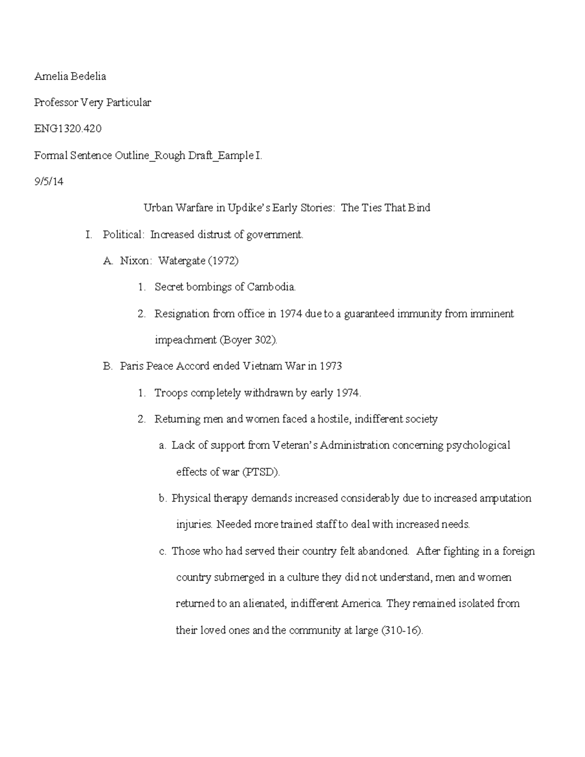 Formal Sentence Outline Examples - Amelia Bedelia Professor Very ...