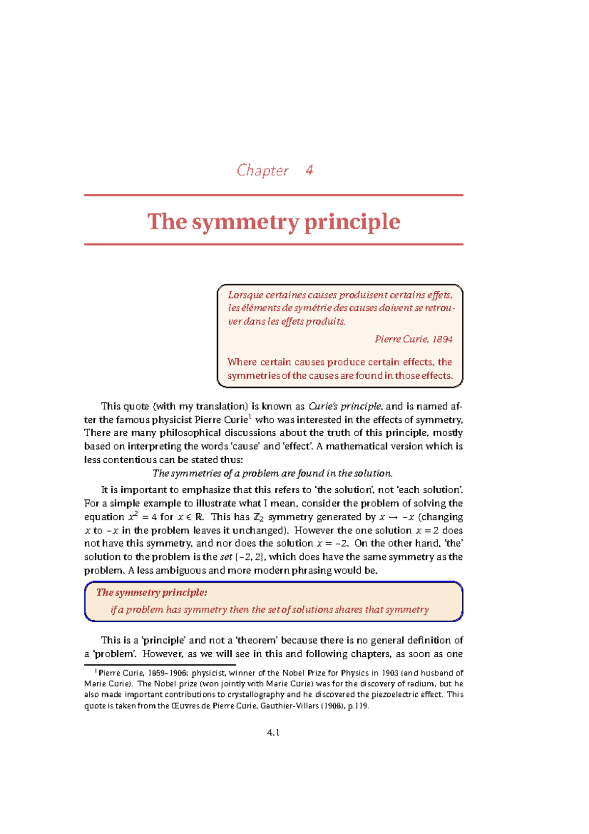 Chapter 4 - Notes - Chapter 4 The symmetry principle Lorsque certaines ...