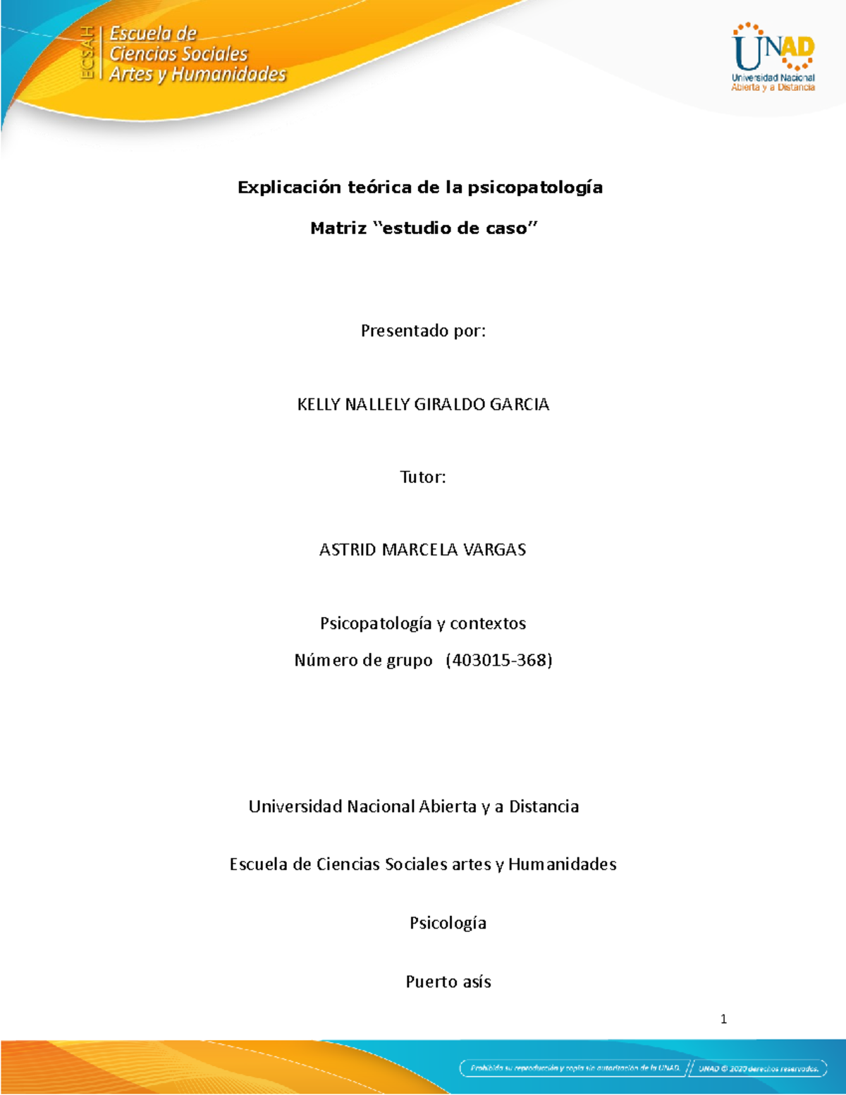 - Matriz Estudio de Caso -Paso 2 - Explicación teórica de la psicopatología Matriz “estudio de ...