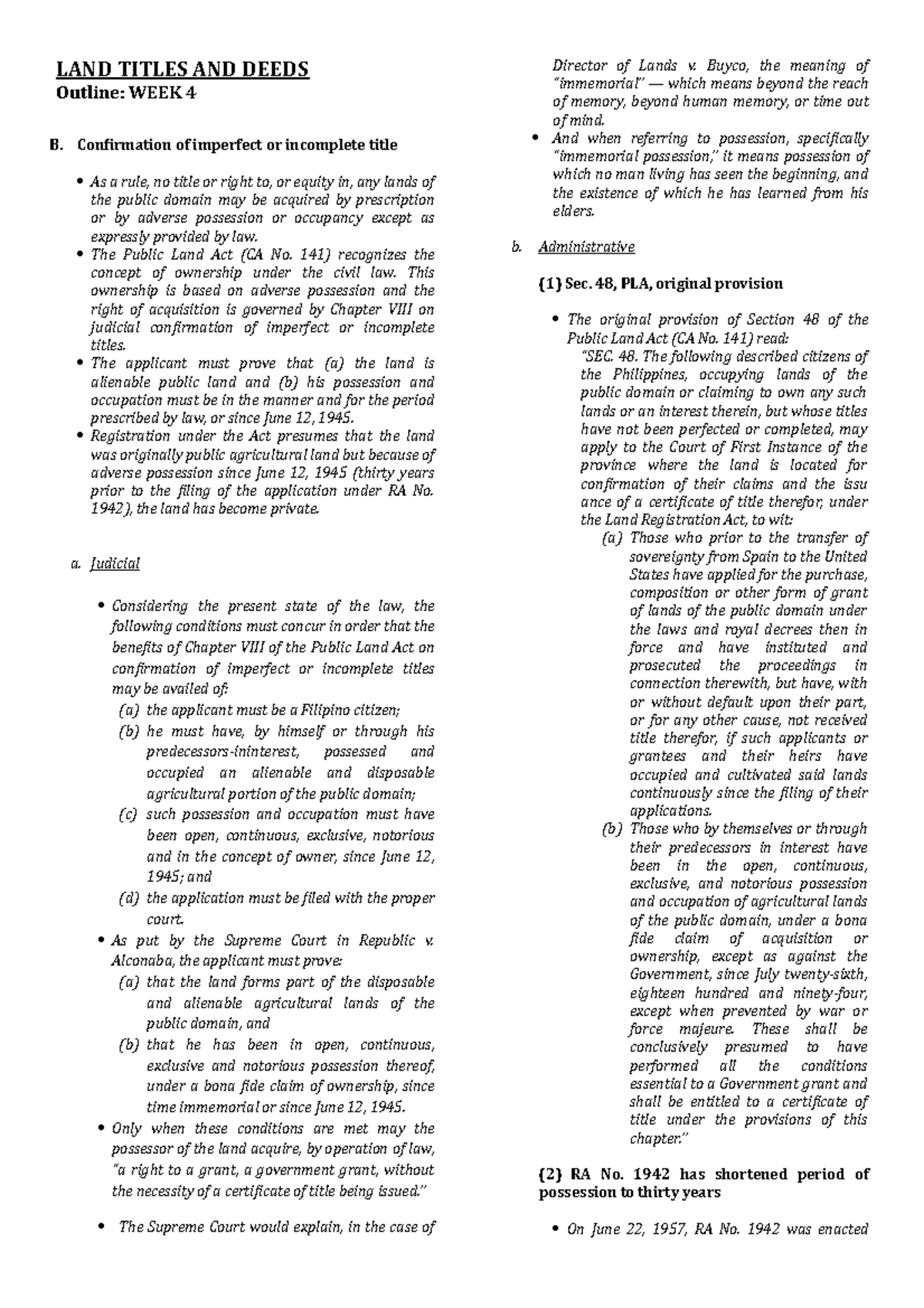 Land Title and Deeds - Weekly Outline - Wk4 - LAND TITLES AND DEEDS ...