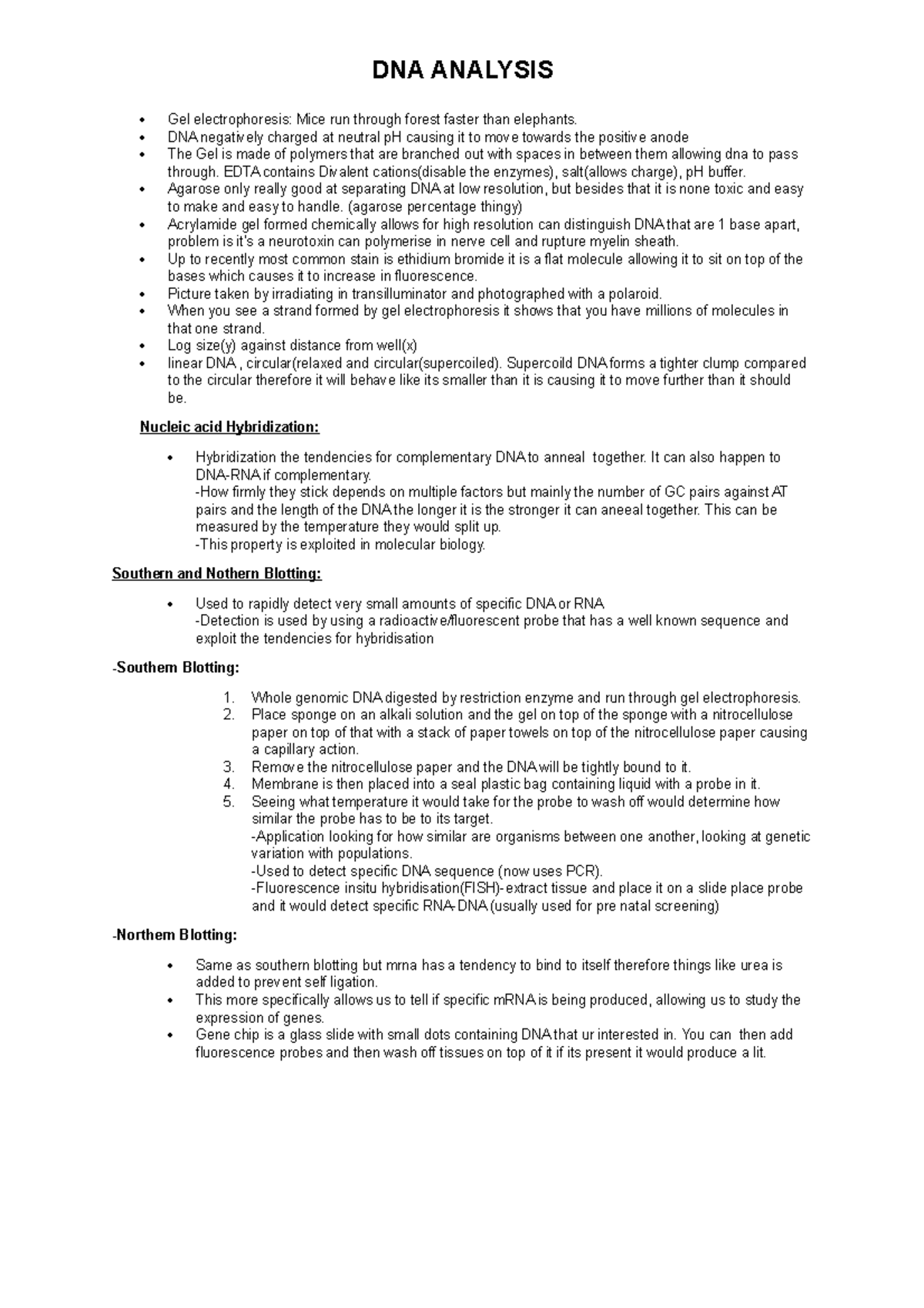 DNA Analysis - Lecture notes NA - DNA ANALYSIS Gel electrophoresis ...