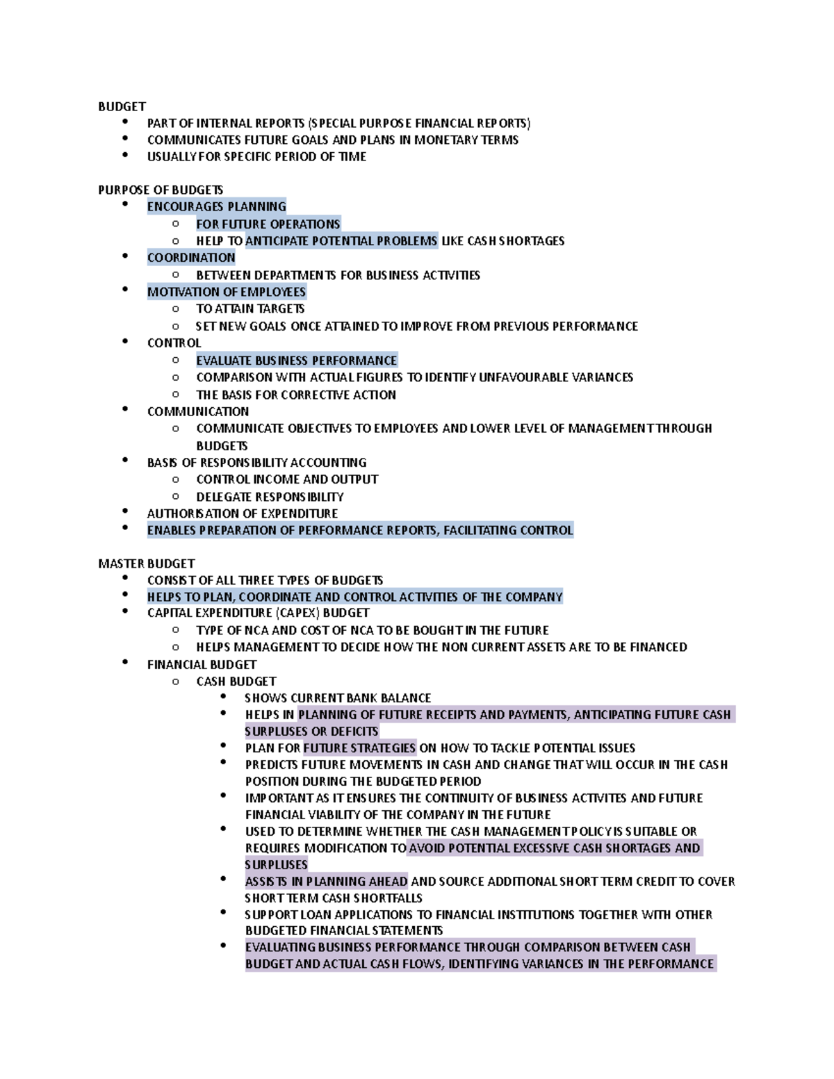 Budgeting Notes for ACW unit - BUDGET PART OF INTERNAL REPORTS (SPECIAL ...