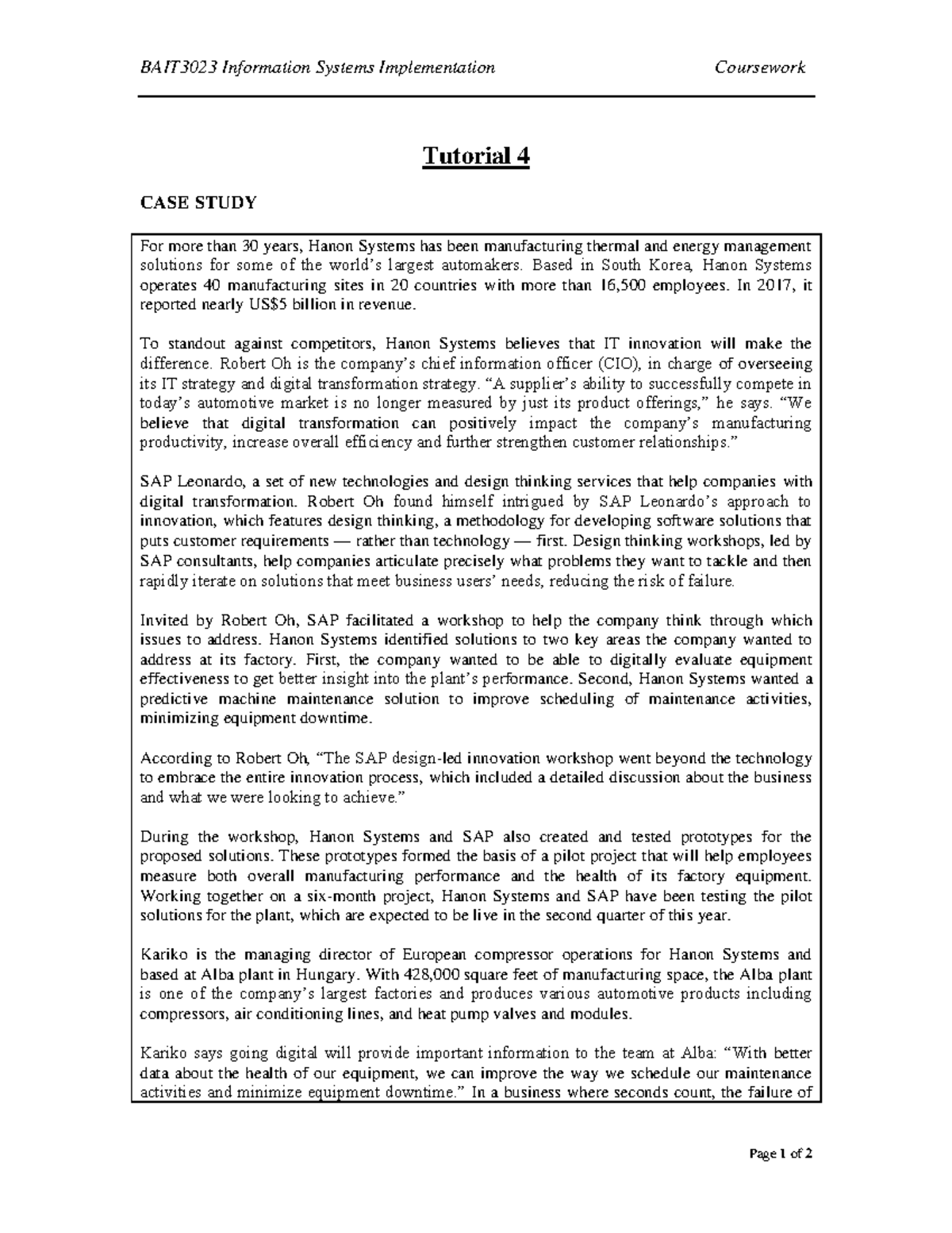 BAIT3023 Tutorial 4 - 123 - BAIT3023 Information Systems Implementation ...