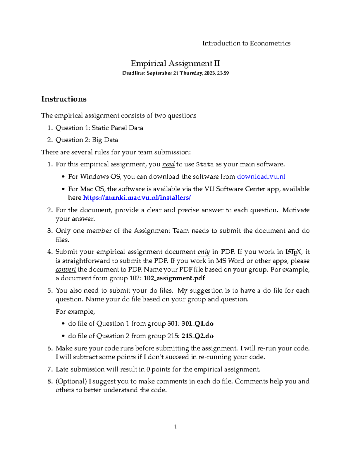 Intro Metrics 2023 assignment 02 - Introduction to Econometrics Empirical Assignment II Deadline ...