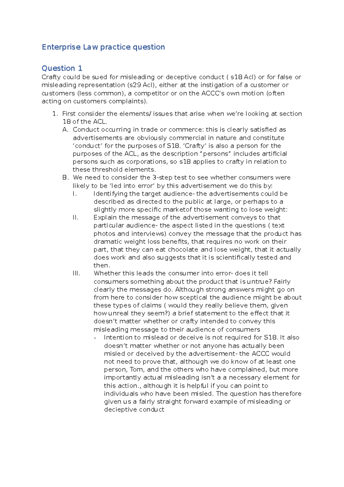 Enterprise Law practice question - Enterprise Law practice question ...