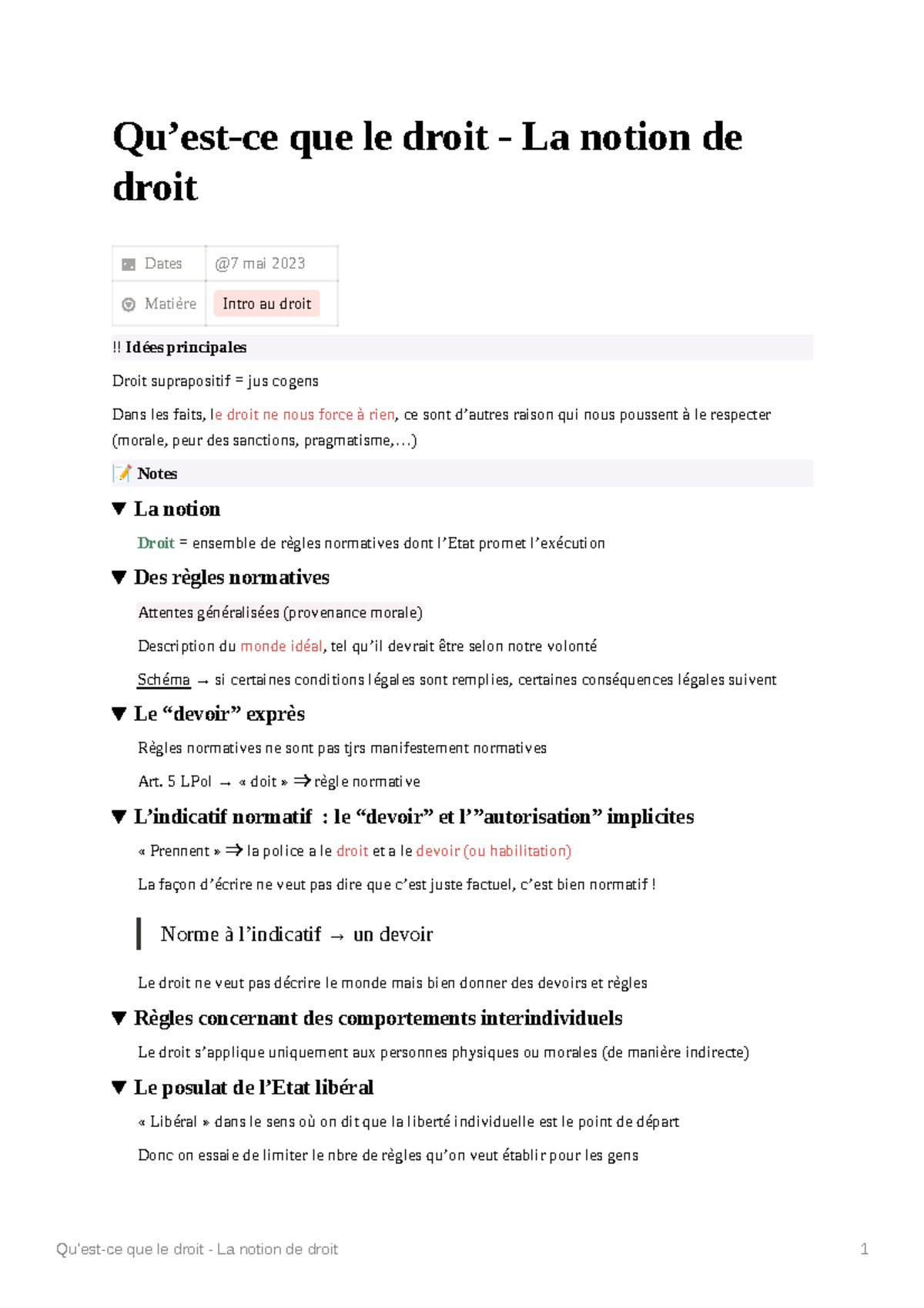 La notion de droit - Notes - Qu’est-ce que le droit - La notion de ...