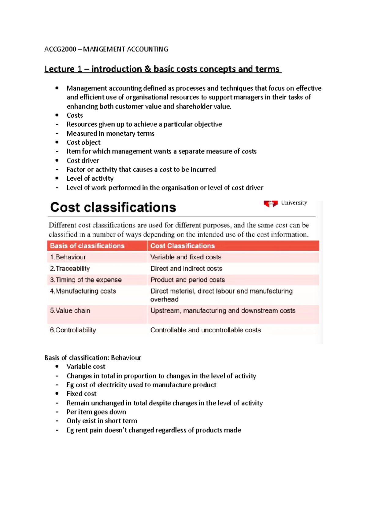 Accounting Lectures - Lecture notes weekly - ACCG2000 – MANGEMENT ...