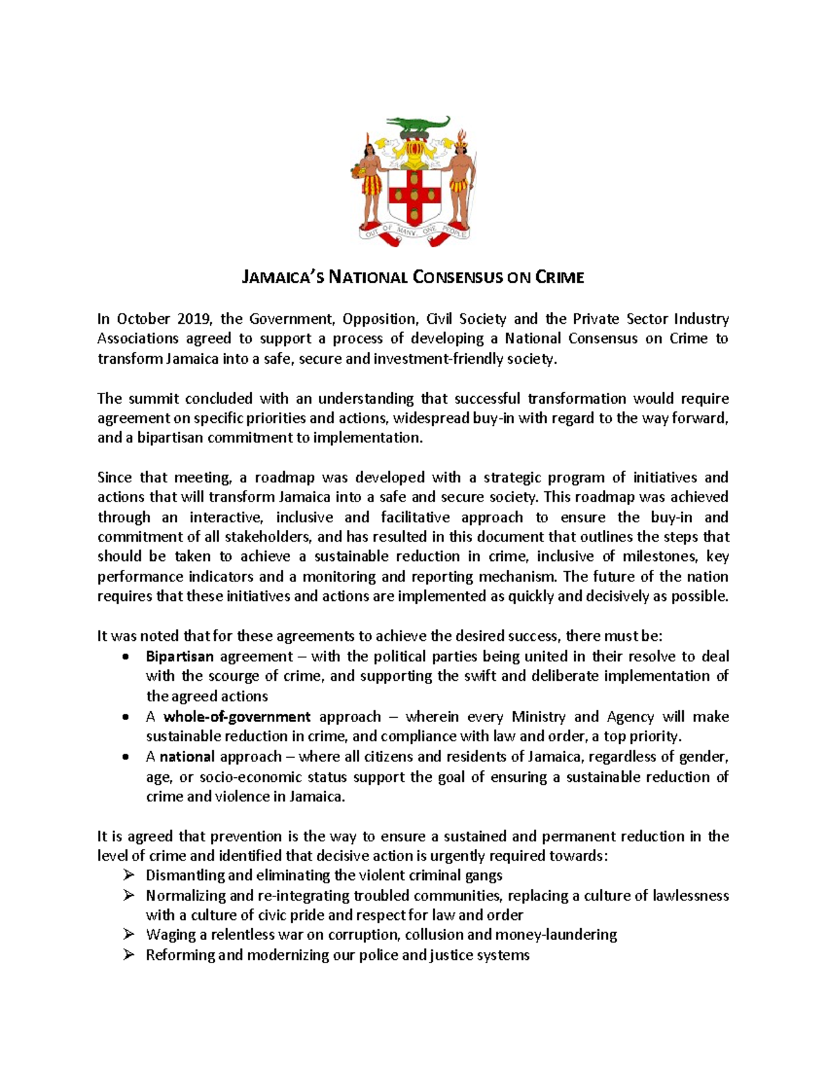 Jamaicas National Consensus on Crime The Agreement Final - JAMAICA’S ...