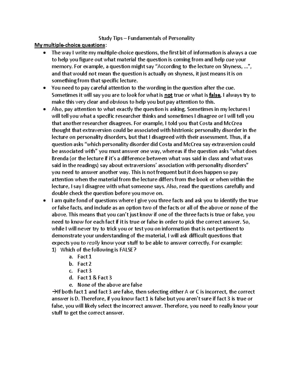 Personality Study Tips - Study Tips 3 Fundamentals of Personality My ...