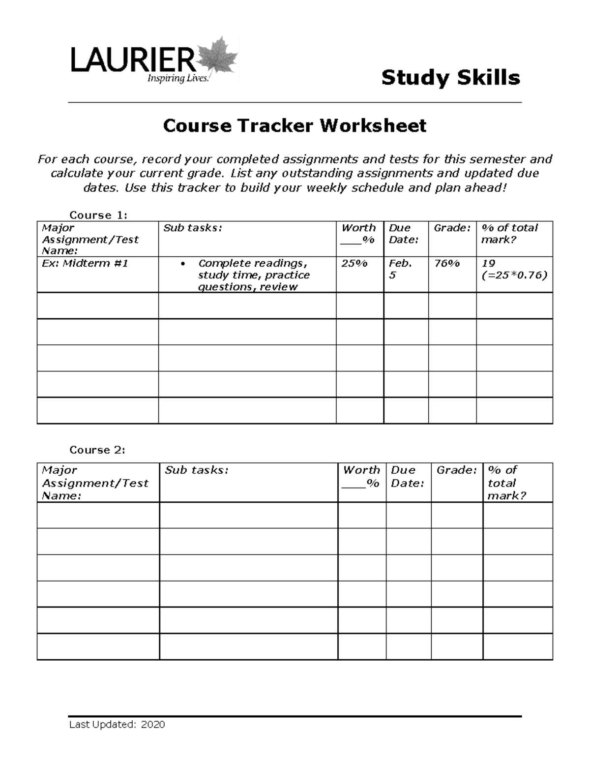 Course-tracker-online - Study Skills Course Tracker Worksheet For each ...