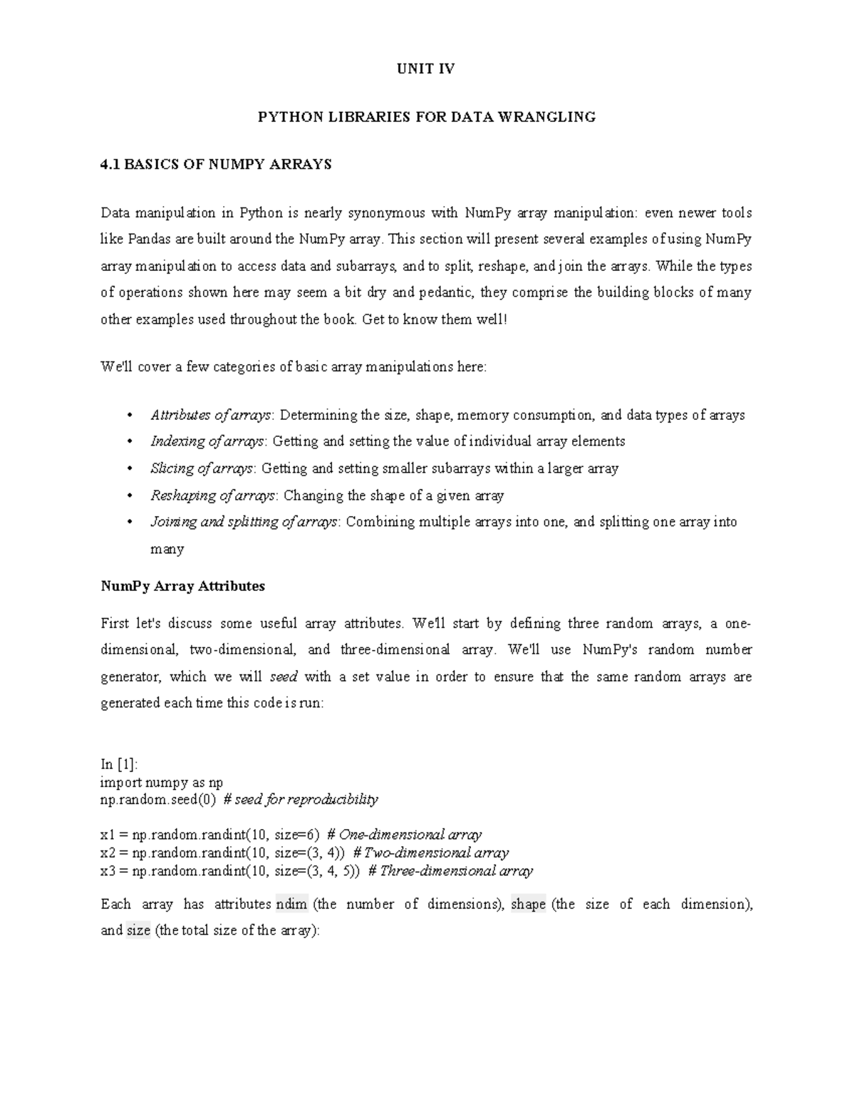 cs3352- foundation of data science - UNIT IV PYTHON LIBRARIES FOR DATA WRANGLING 4 BASICS OF ...