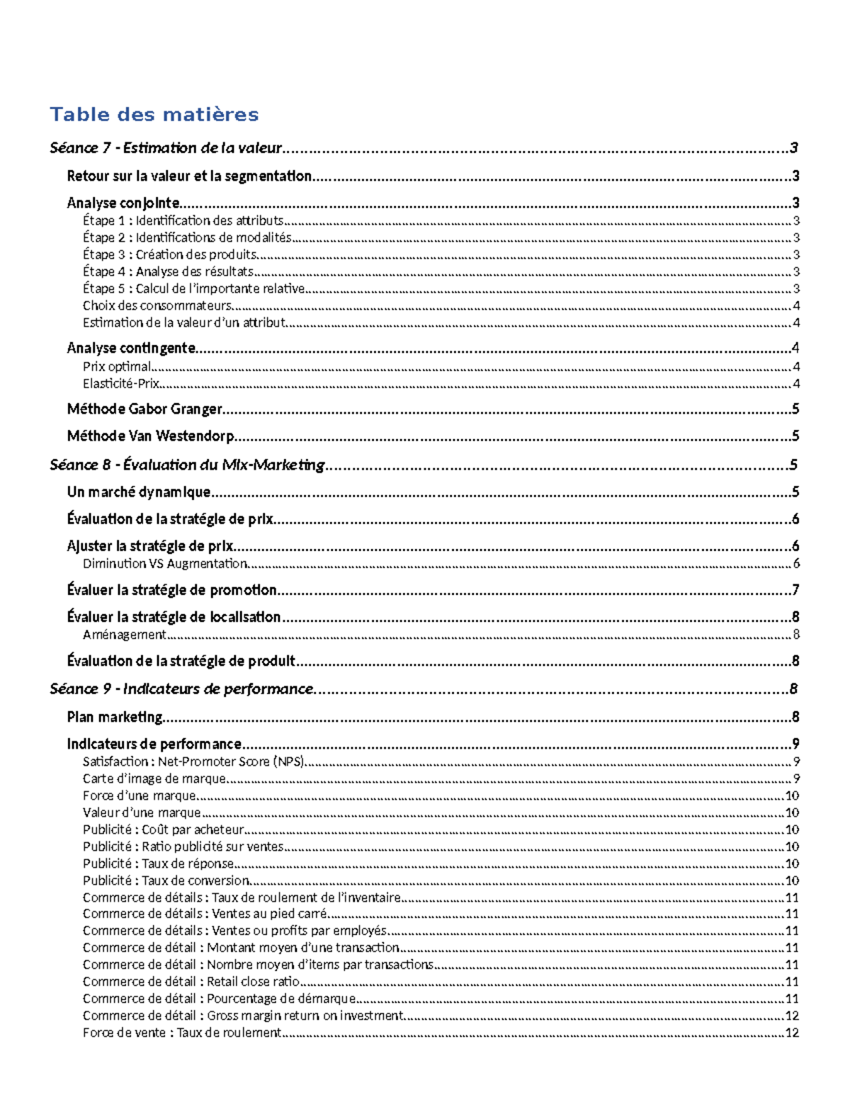 Étude Prix - Résumé du cours de prix - Table des matières Séance 7 ...