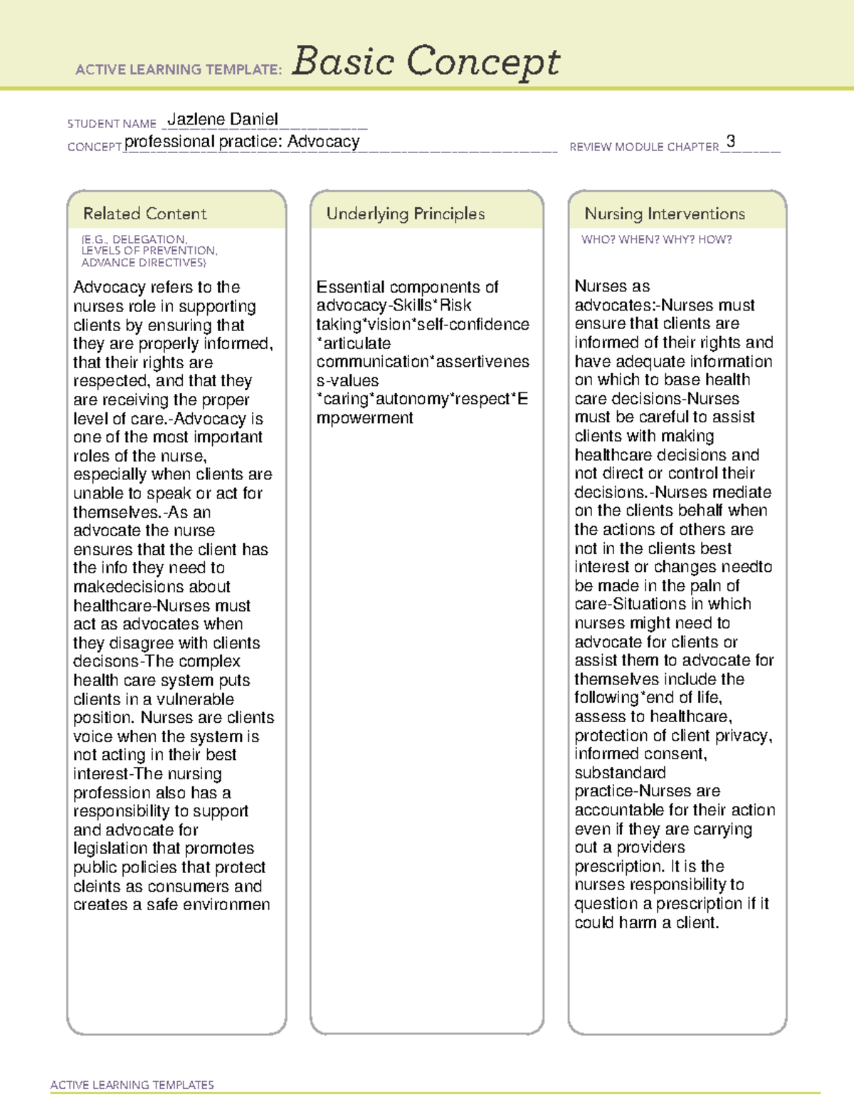 Active Learning Template: Nursing Interventions - NUR2811C - ACTIVE ...