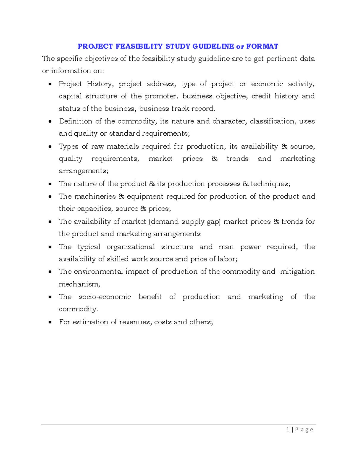 Project Feasibility Study Guideline or Format - PROJECT FEASIBILITY ...