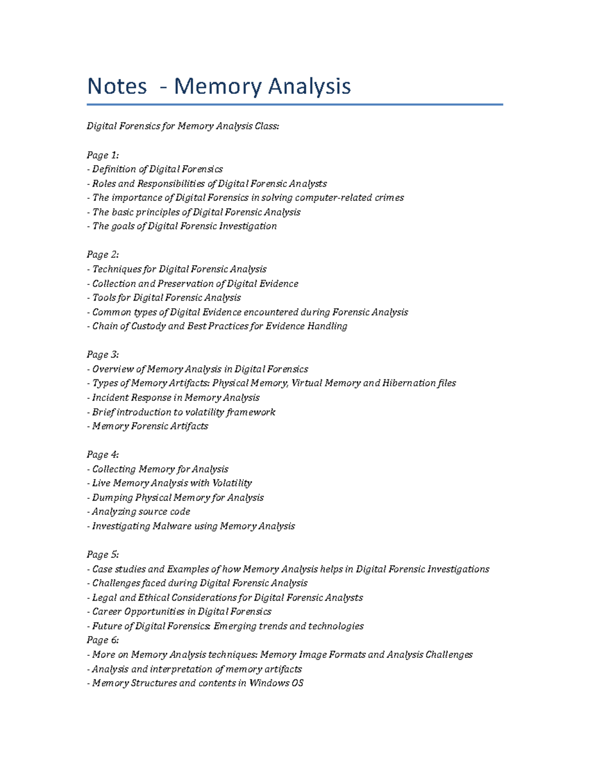 Lecture notes - Memory Analysis - Notes - Memory Analysis Digital ...