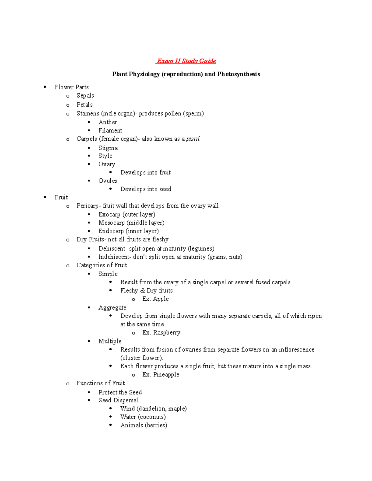 Exam II Study Guide - notes on lecture to prepare for exam - Exam II ...