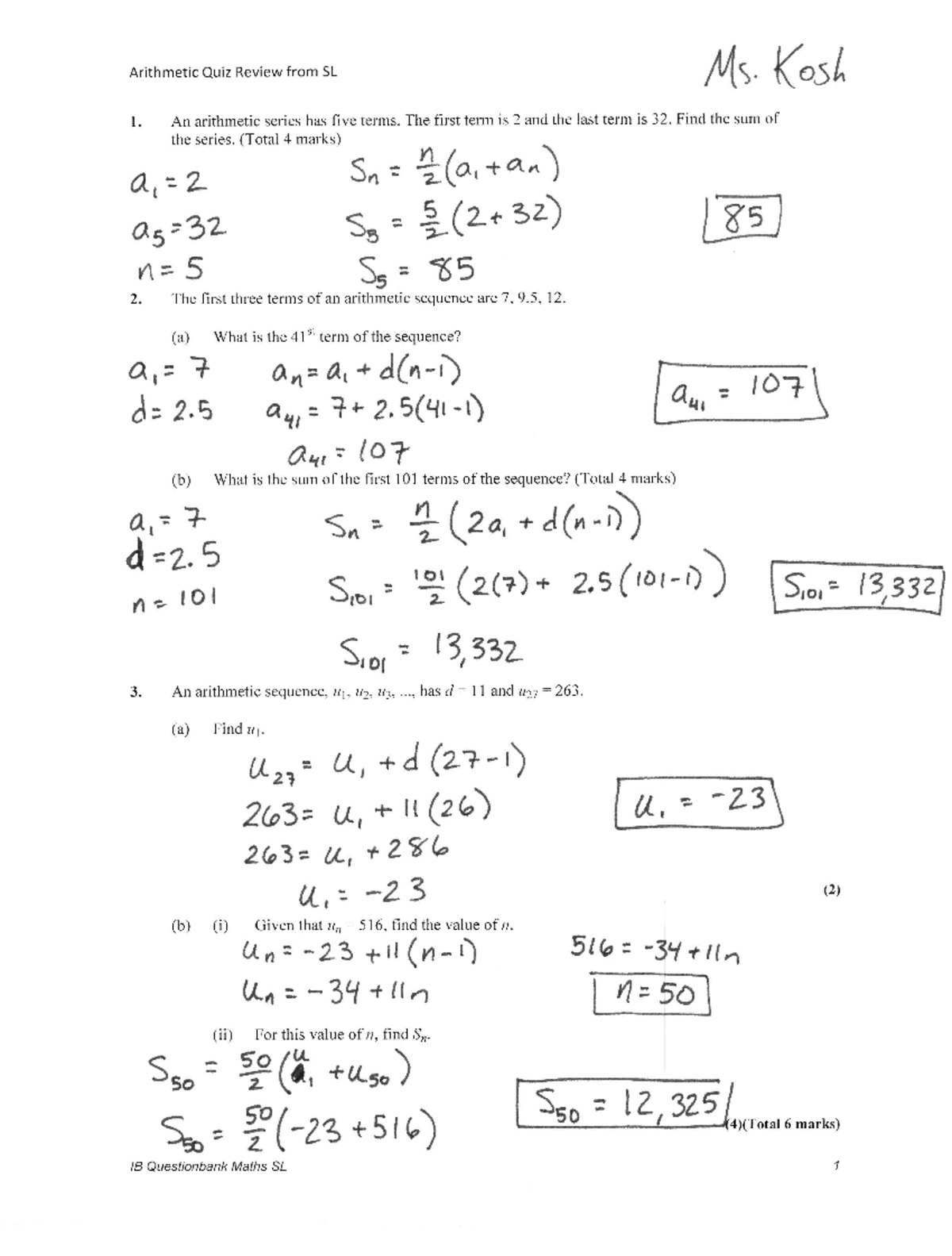 Arithmetic Quiz Review Key0001 - MAT2MFC - LaTrobe - Studocu