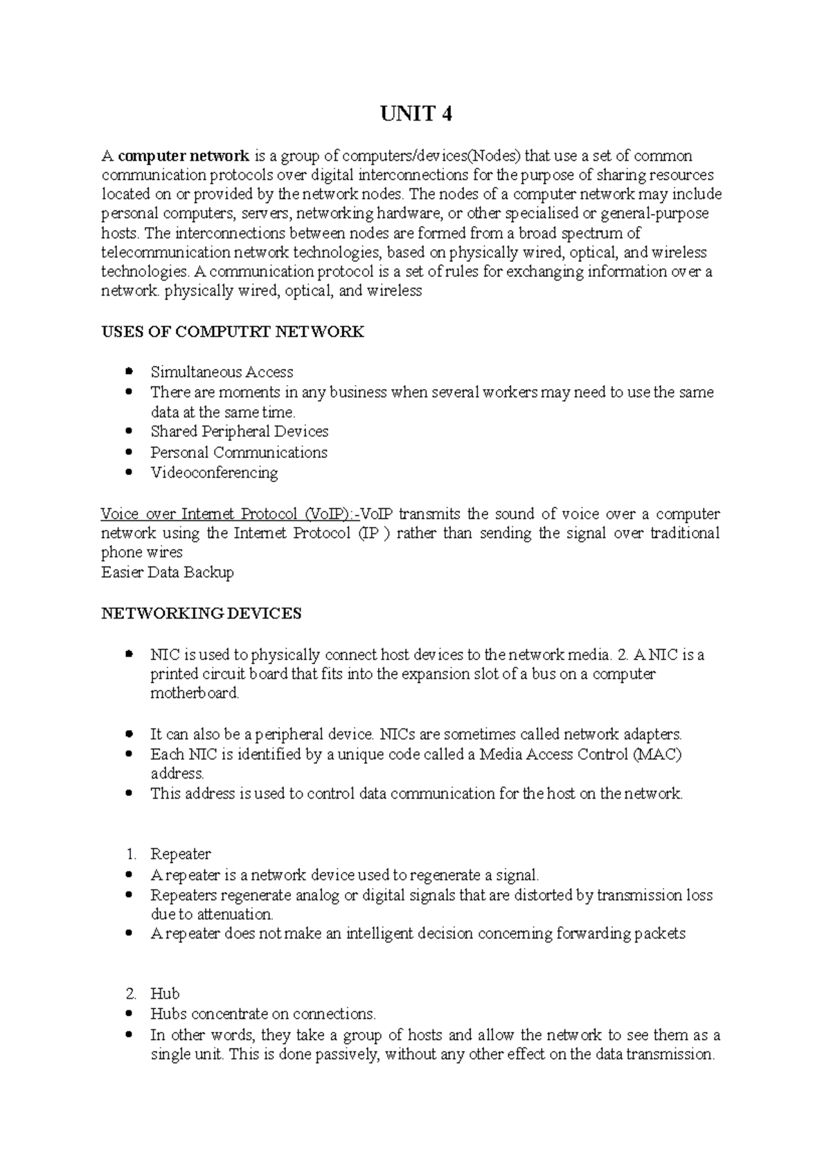 4- Computer Network - UNIT 4 A computer network is a group of computers ...