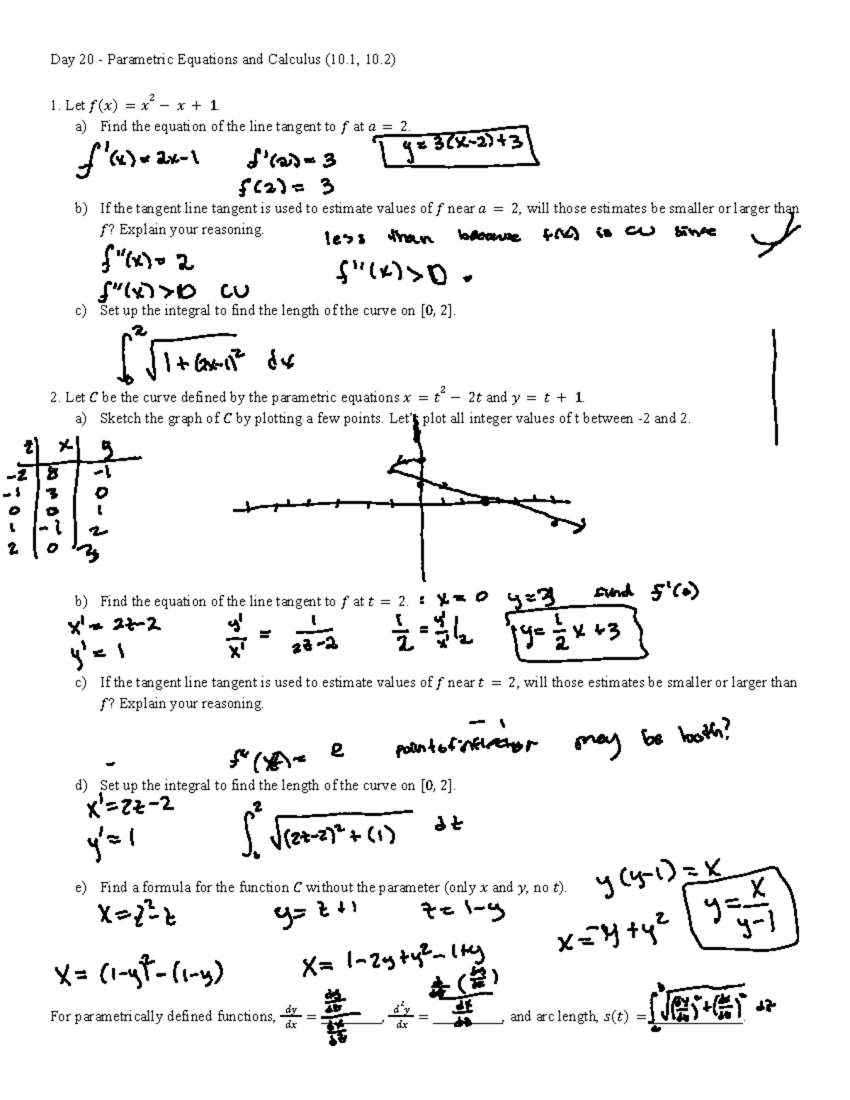 Bahar Afsahi - AP Calculus BC: Day 20-Beyond - Day 20 - Parametric ...