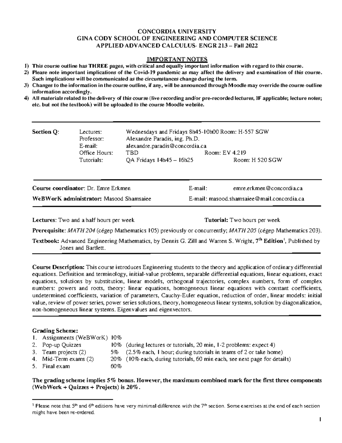 ENGR213-Fall 2022 Q - Course outline for engr213 fall term - 1 ...