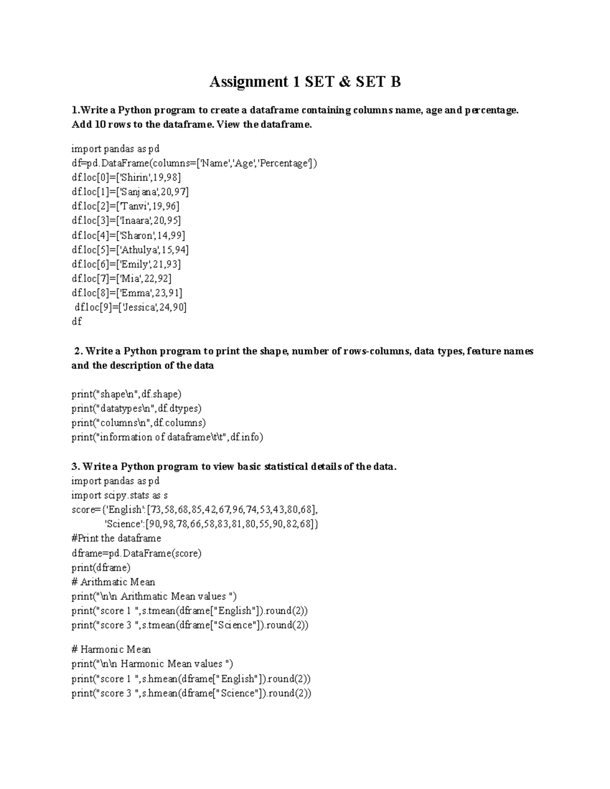 Lab Book Solved Assignments Assignment 1 Set And Set B 1 A Python 0956