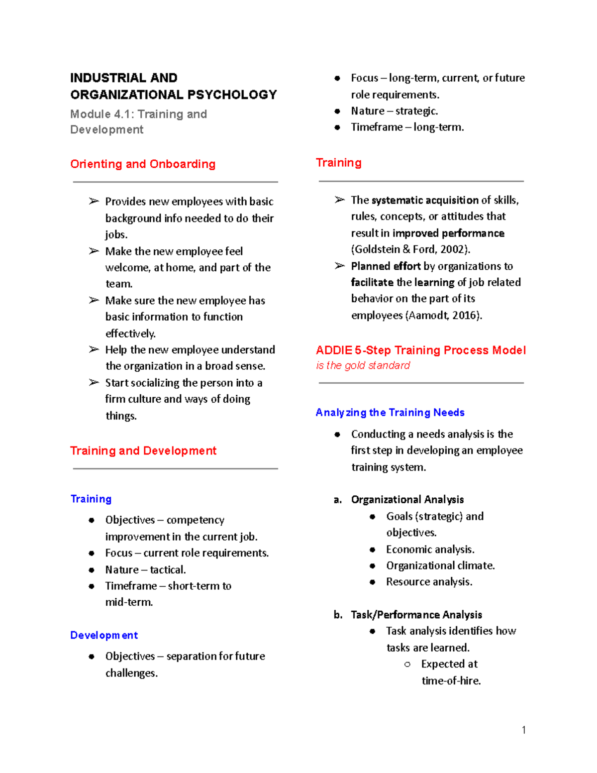 Module-4 - Reviewer - INDUSTRIAL AND ORGANIZATIONAL PSYCHOLOGY Module 4: Training and ...
