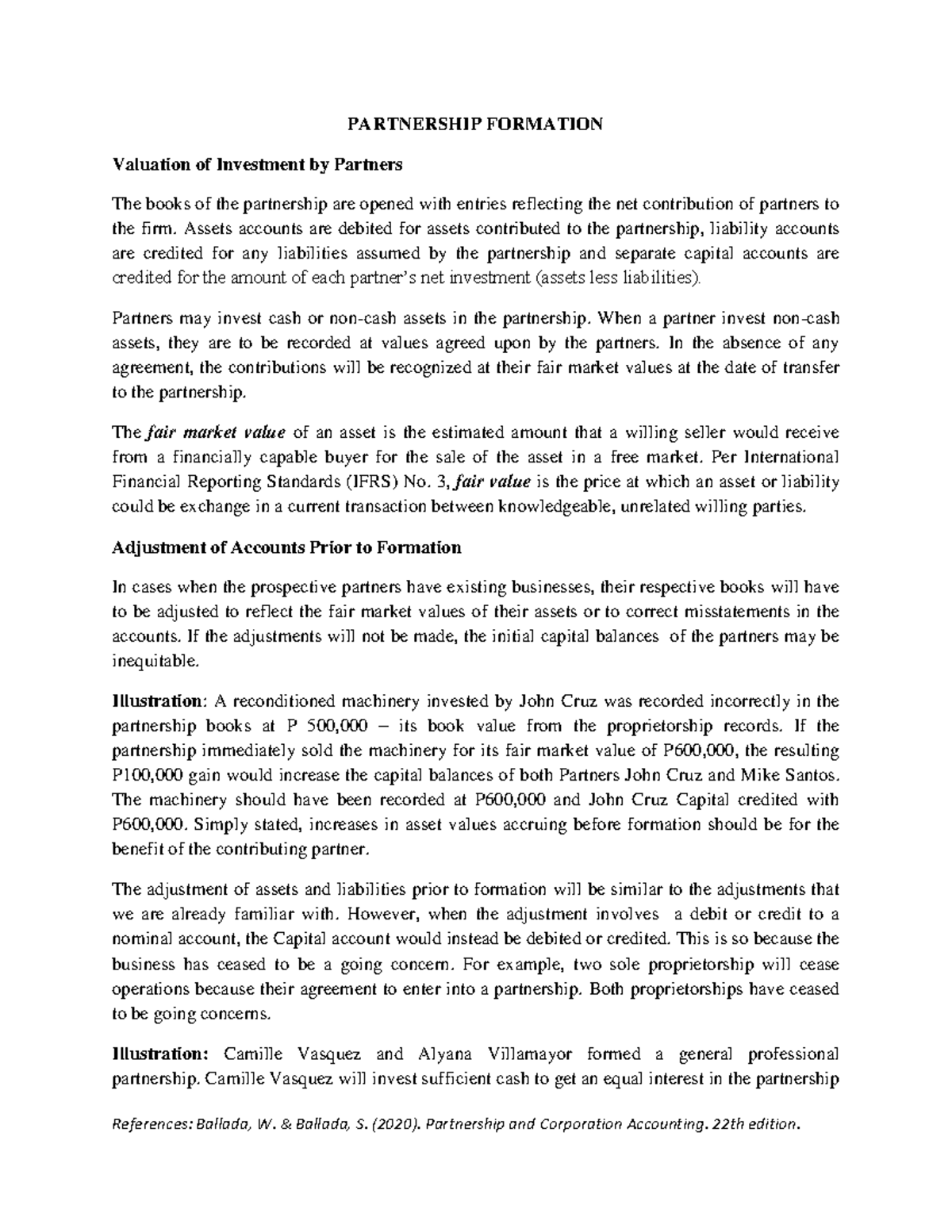 Partnership Formation - PARTNERSHIP FORMATION Valuation of Investment ...