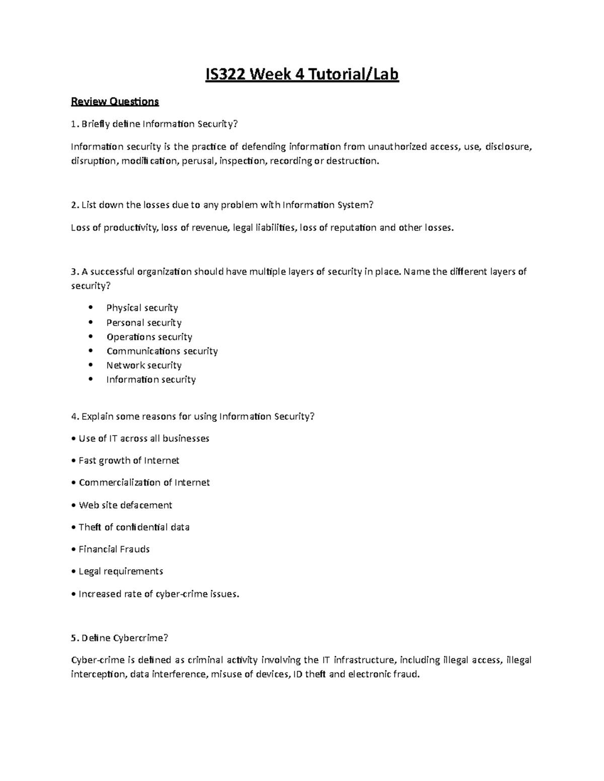 IS322 Week 4 Tutorial and Lab - IS322 Week 4 Tutorial/Lab Review Questions Briefly define - Studocu