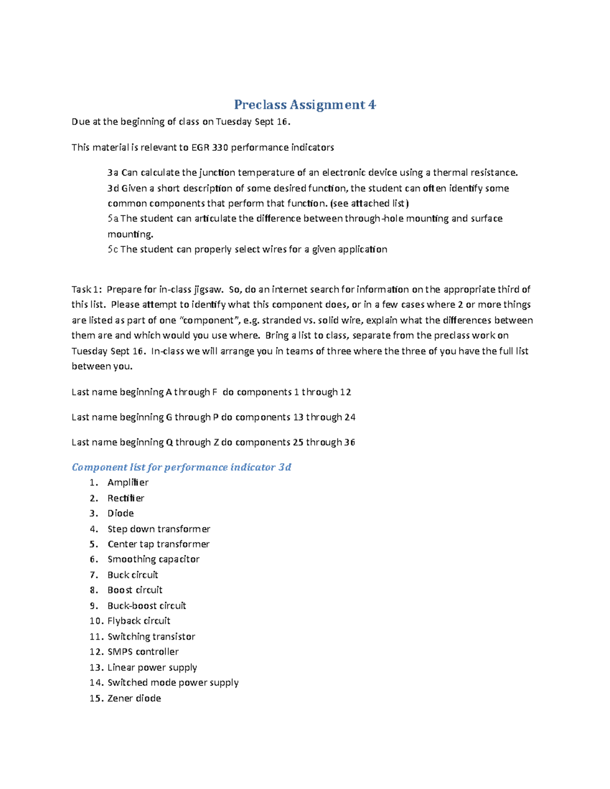 Preclass Assignment 4 - EGR 330 - Preclass Assignment 4 Due at the beginning of class on Tuesday ...